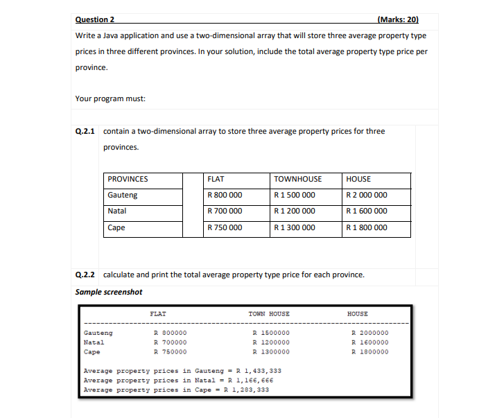Solved Write a Java application and use a two-dimensional | Chegg.com