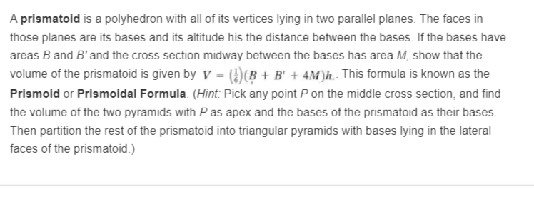 Solved A prismatoid is a polyhedron with all of its vertices | Chegg.com