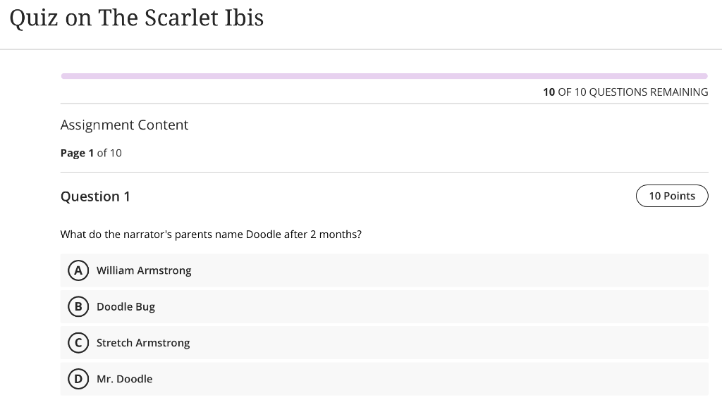 Quiz on The Scarlet Ibis 10 OF 10 QUESTIONS REMAINING | Chegg.com