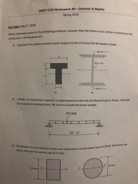 Solved CMCE 1215 Homework #9-Stresses in Beams Spring 2018 | Chegg.com
