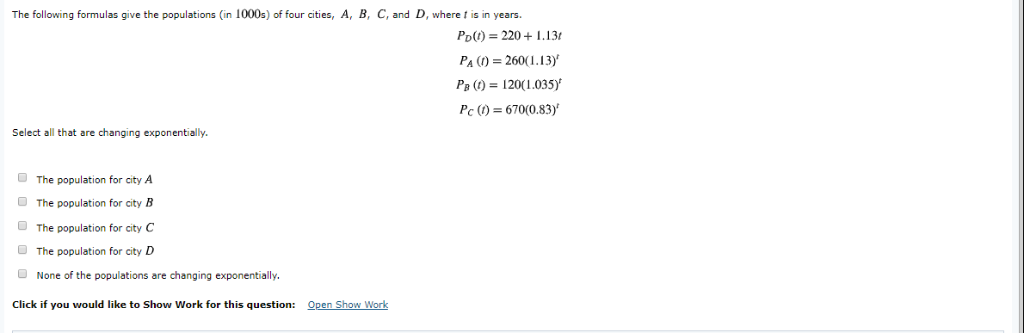 Solved The following formulas give the populations (in | Chegg.com