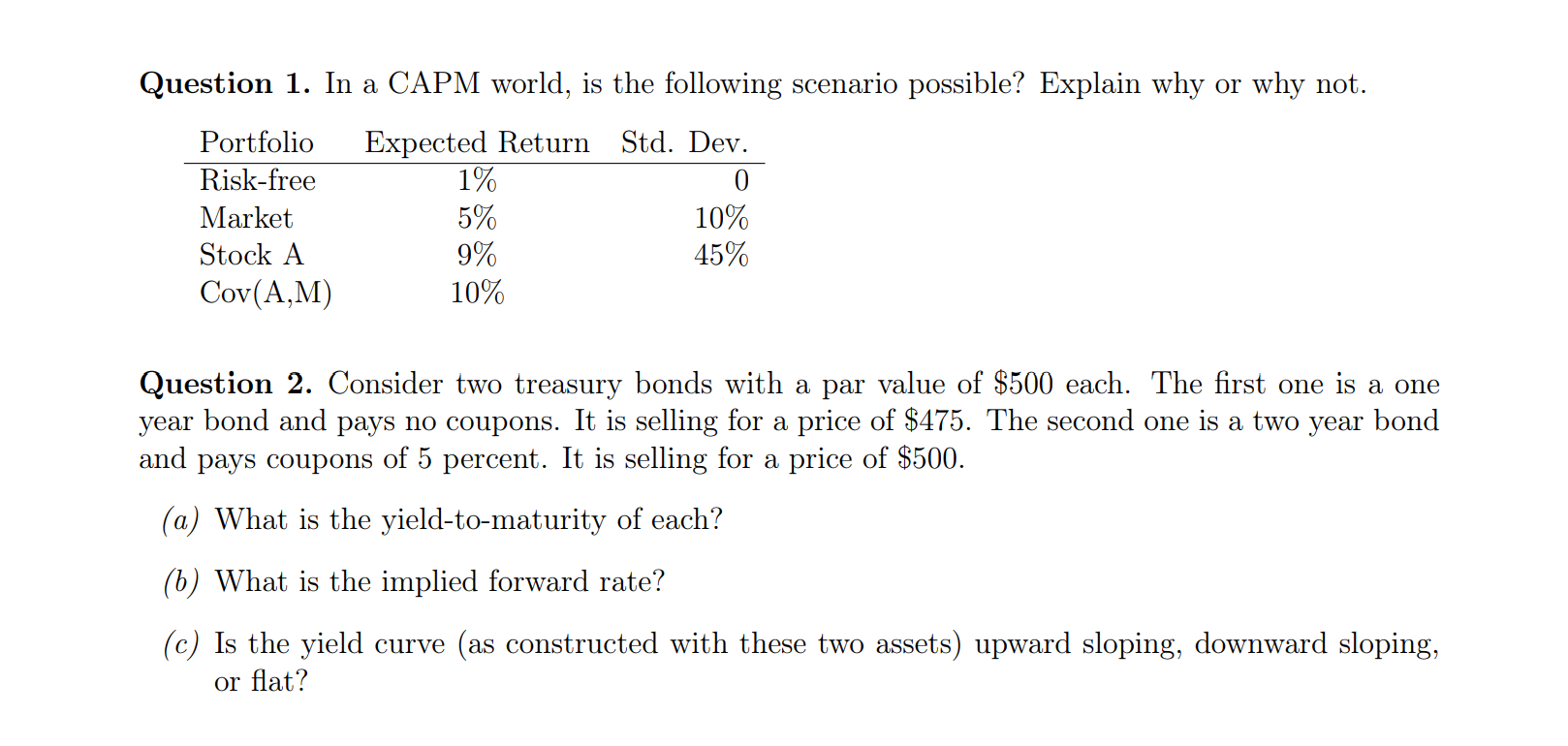 Question 1. In a CAPM world, is the following | Chegg.com