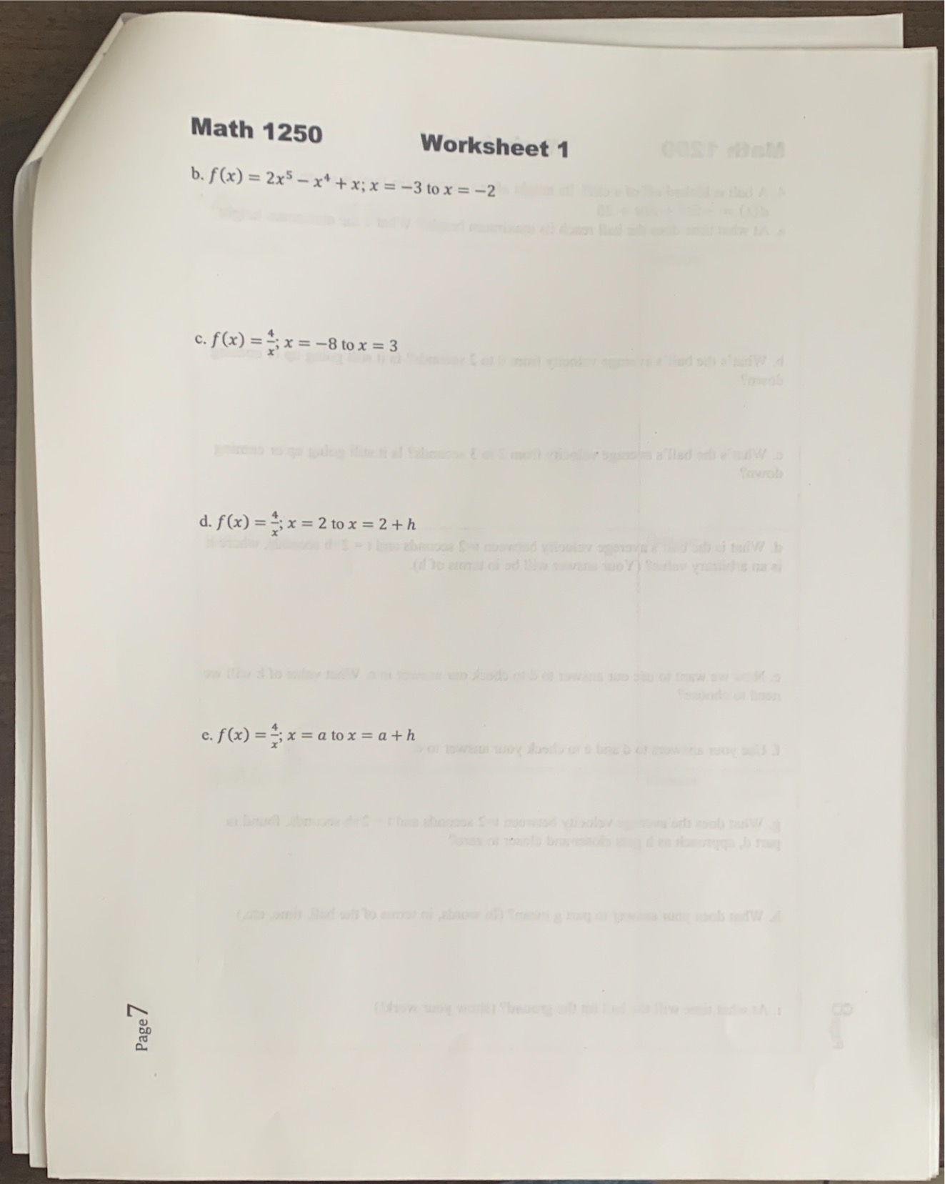 Math 1250Worksheet 1b. f(x)=2x5-x4+x;x=-3 to | Chegg.com Math 1250Worksheet 1b. f(x)=2x5-x4+x;x=-3 to | Chegg.com