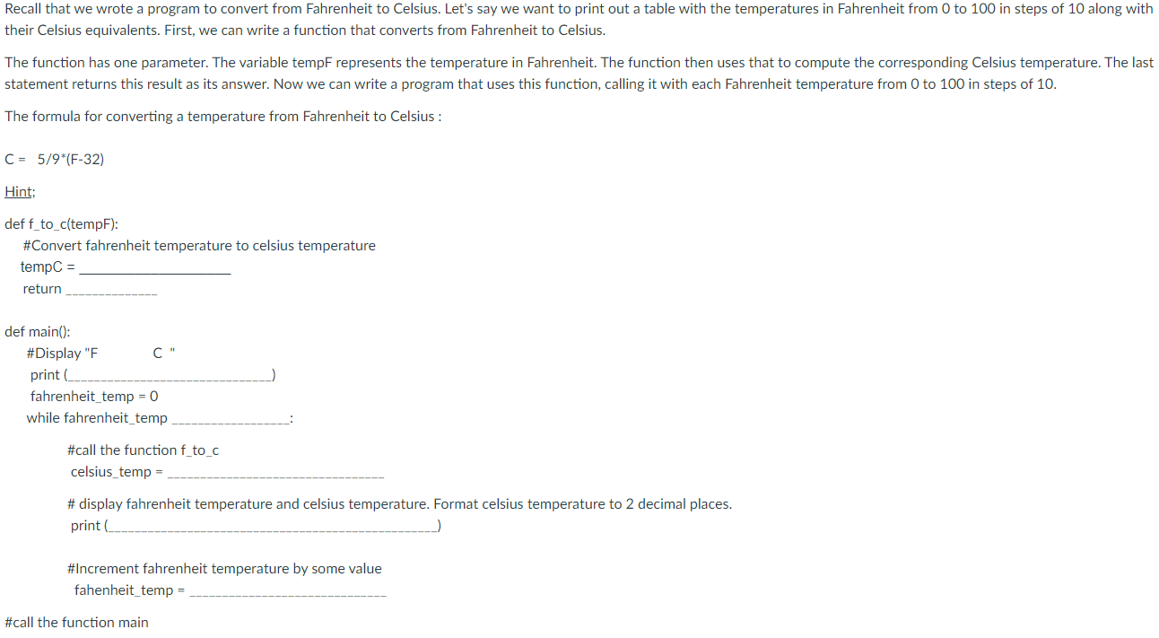 Solved Recall that we wrote a program to convert from | Chegg.com