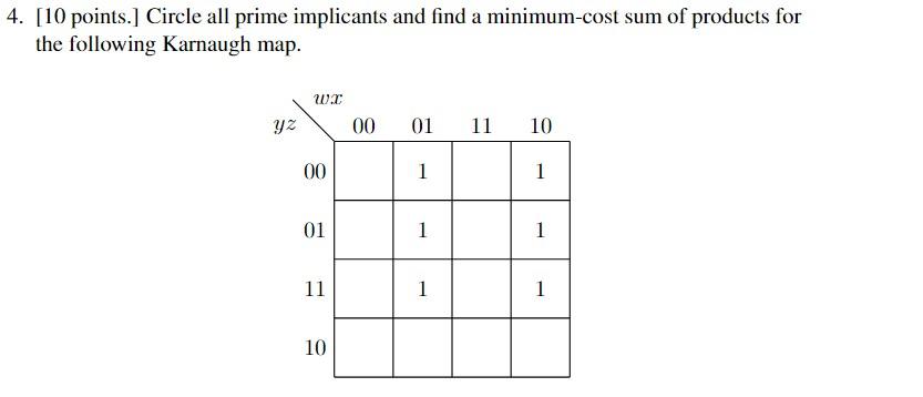 Solved 4. [10 points.] Circle all prime implicants and find | Chegg.com