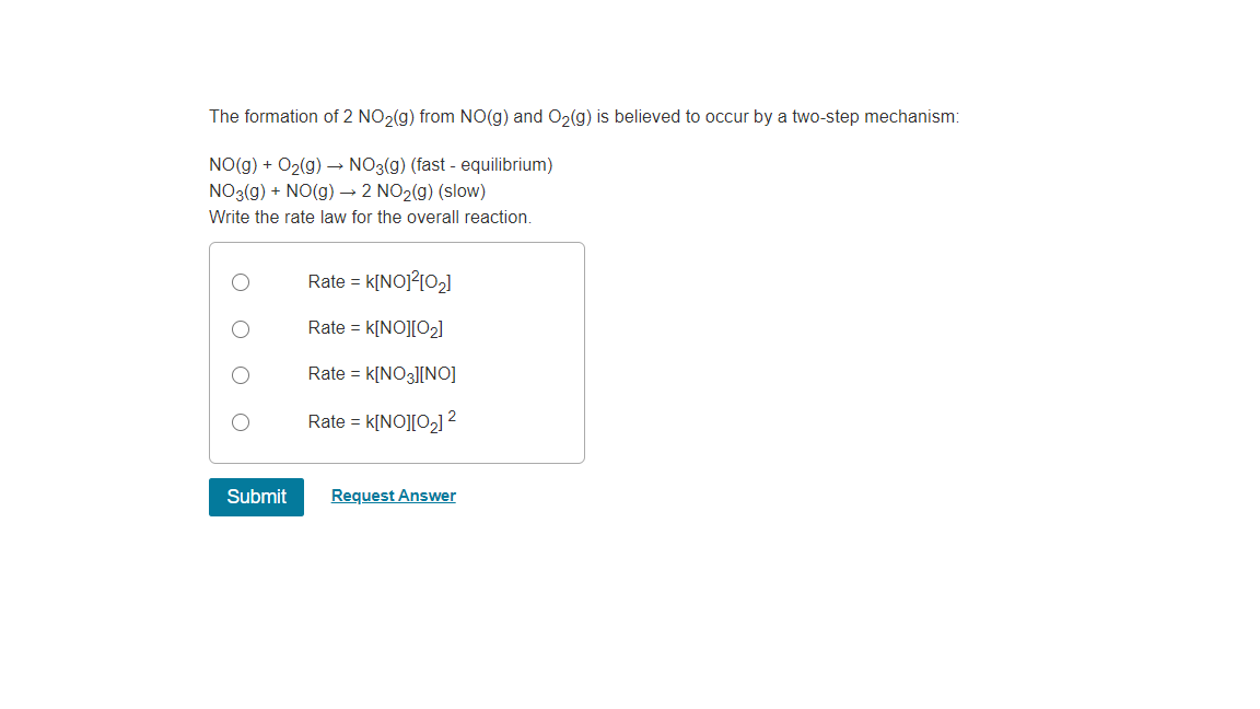 Solved The formation of 2 NO2(g) from NO(g) and O2(g) is | Chegg.com