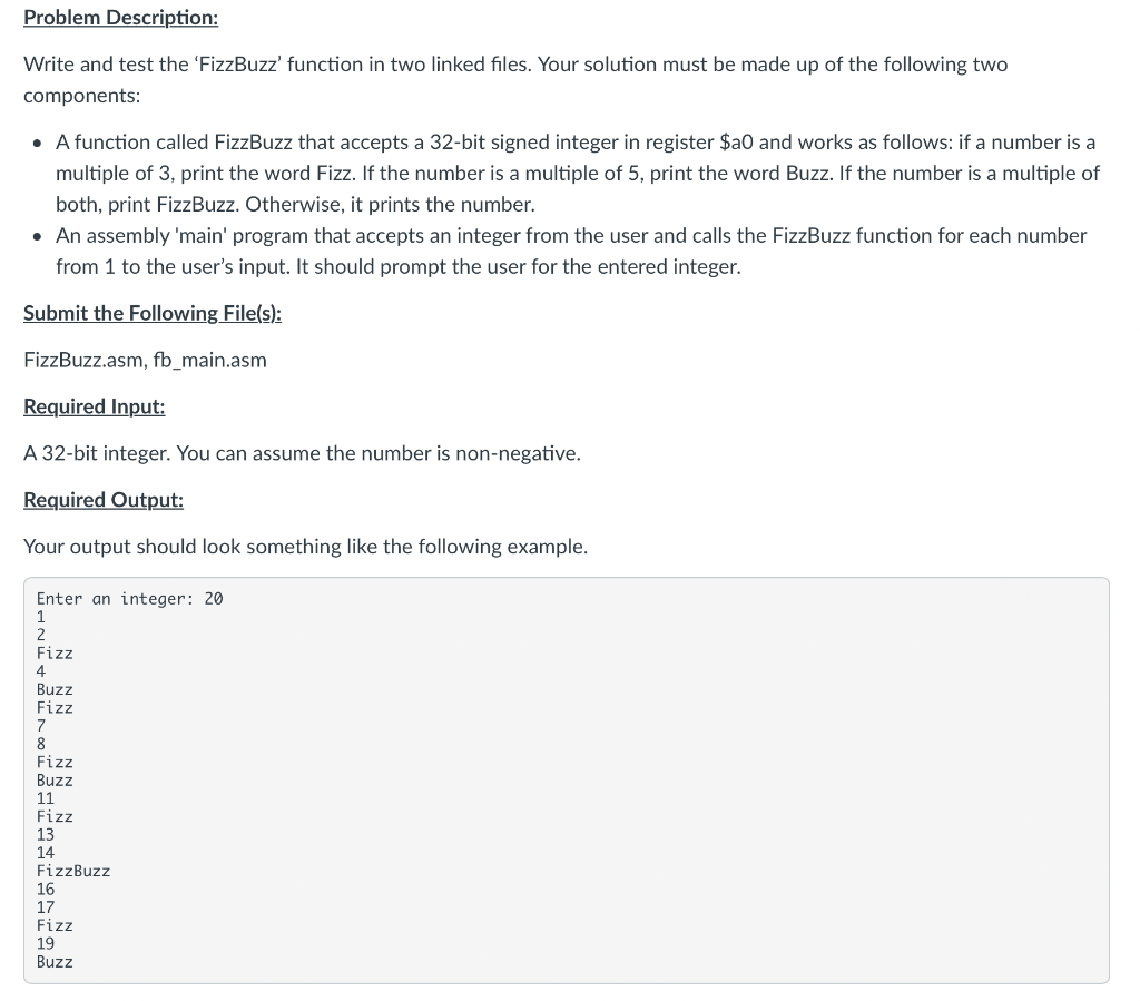 Solved Problem Description: Write and test the 'FizzBuzz' | Chegg.com