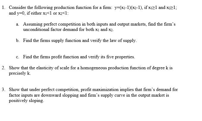 Solved Consider the following production function for a | Chegg.com