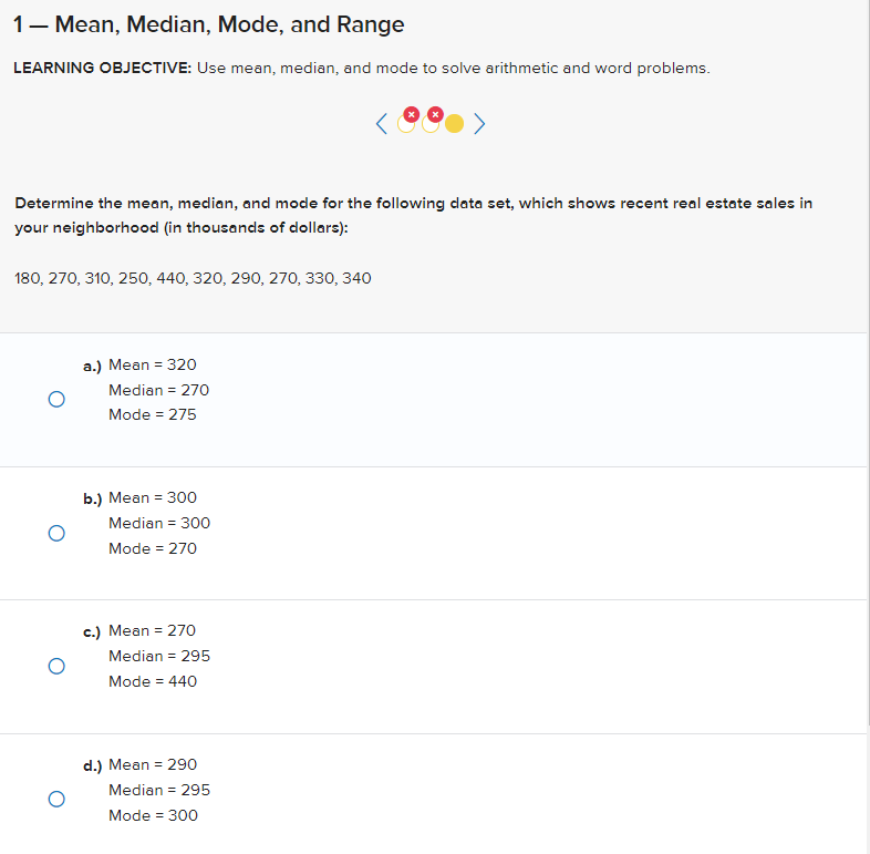 Solved 1-Mean, Median, Mode, and Range LEARNING OBJECTIVE: | Chegg.com