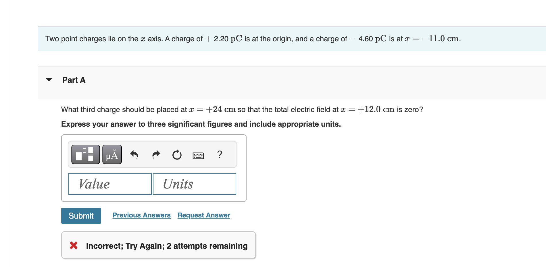 Solved Two point charges lie on the x ﻿axis. A charge of | Chegg.com