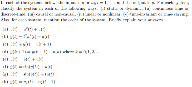 Solved In each of the systems below, the input is u or ui , | Chegg.com