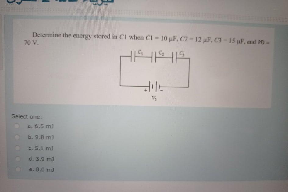 Solved Determine the energy stored in C1 when C1 = 10 uF, C2 | Chegg.com