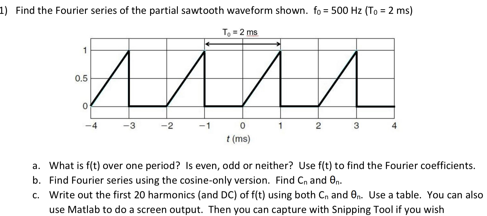 Solved Find the Fourier series of the partial sawtooth | Chegg.com