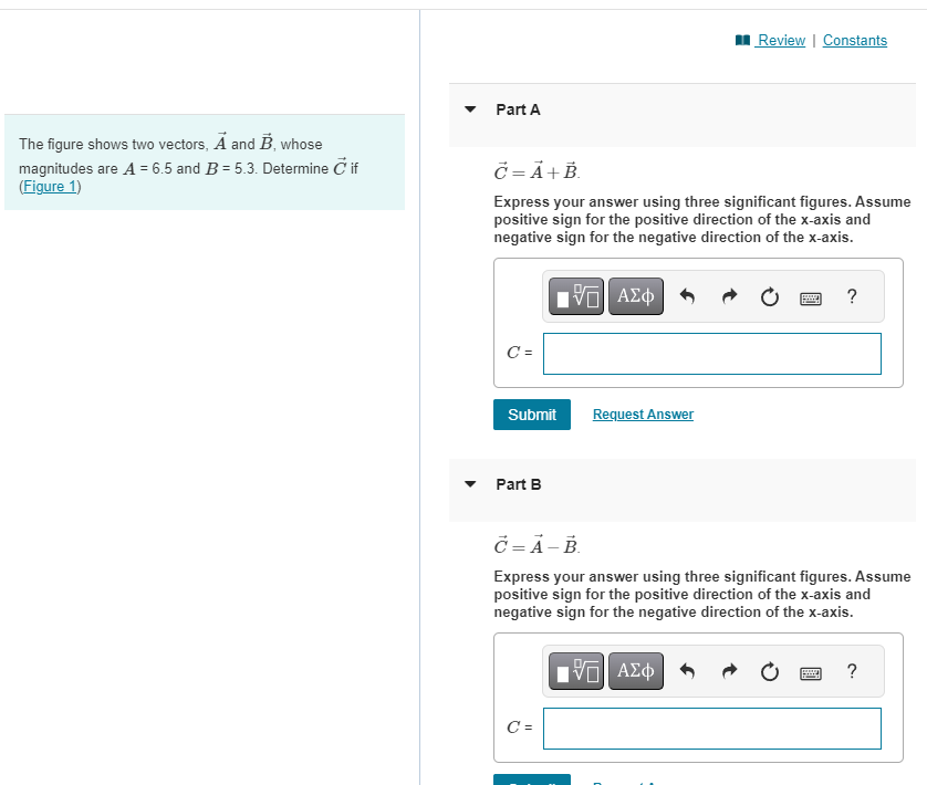 Solved Part A\\nThe figure shows two vectors, vec(A) and | Chegg.com