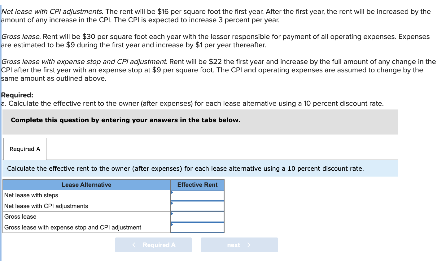 Solved Net lease with CPI adjustments. The rent will be $16 | Chegg.com