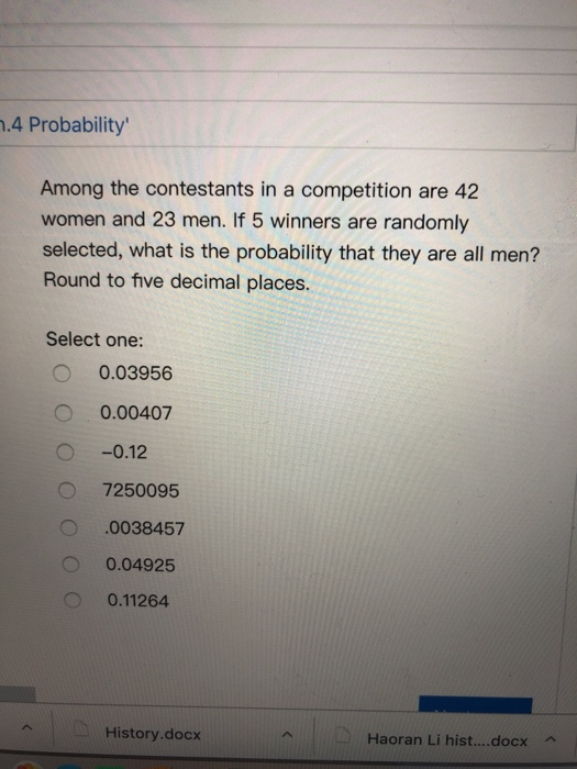 Solved .4 Probability' Among the contestants in a | Chegg.com