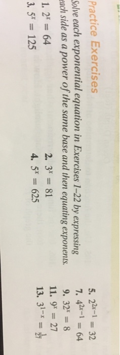 Solved Solve each exponential equation in Exercises 1-22 by | Chegg.com