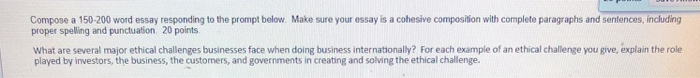 Solved Compose a 150-200 word essay responding to the prompt | Chegg.com