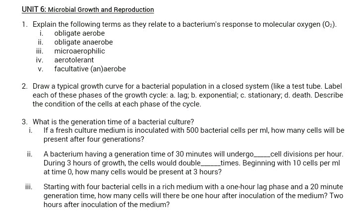 Solved UNIT 6: Microbial Growth and Reproduction 1. Explain | Chegg.com