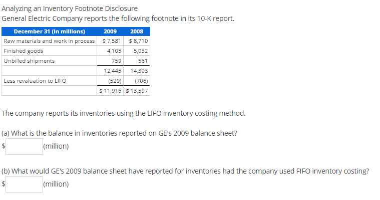 Analyzing an Inventory Footnote Disclosure General | Chegg.com