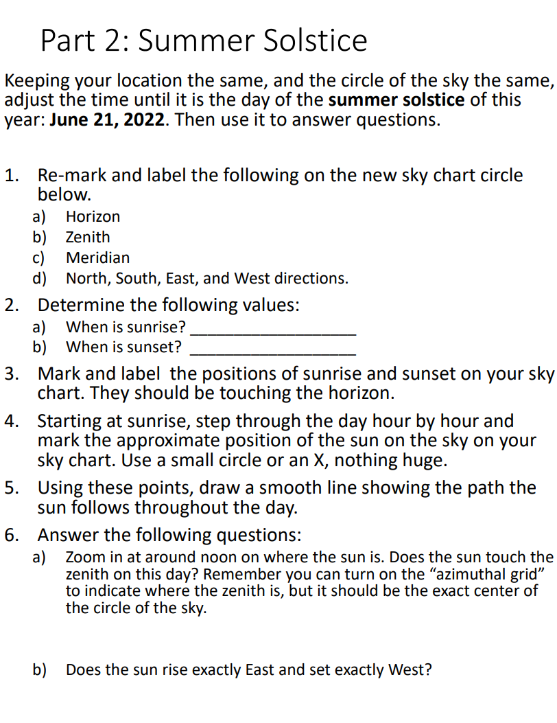 Solved Part 2: Summer SolsticeKeeping your location the | Chegg.com