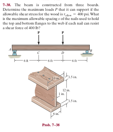 Solved 7-38. The beam is constructed from three boards. | Chegg.com