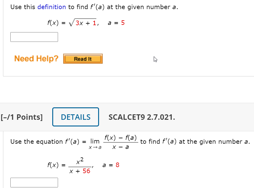 Solved Use this definition to find f'(a) at the given number | Chegg.com