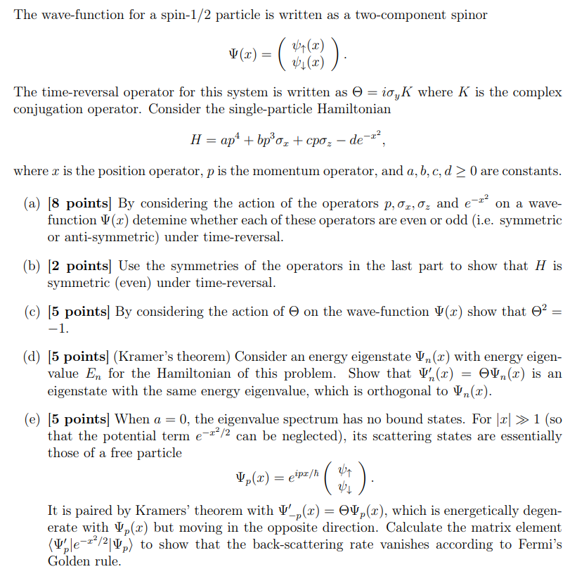 Solved The wave-function for a spin- \\( 1 / 2 \\) particle | Chegg.com