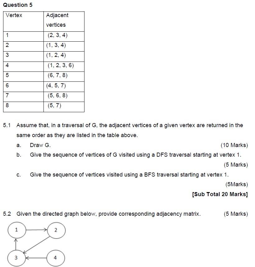 Solved Question 5 5.1 Assume that, in a traversal of G, the | Chegg.com