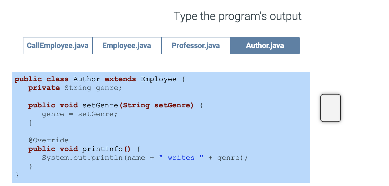 Solved Type the program's output CallEmployee.java | Chegg.com