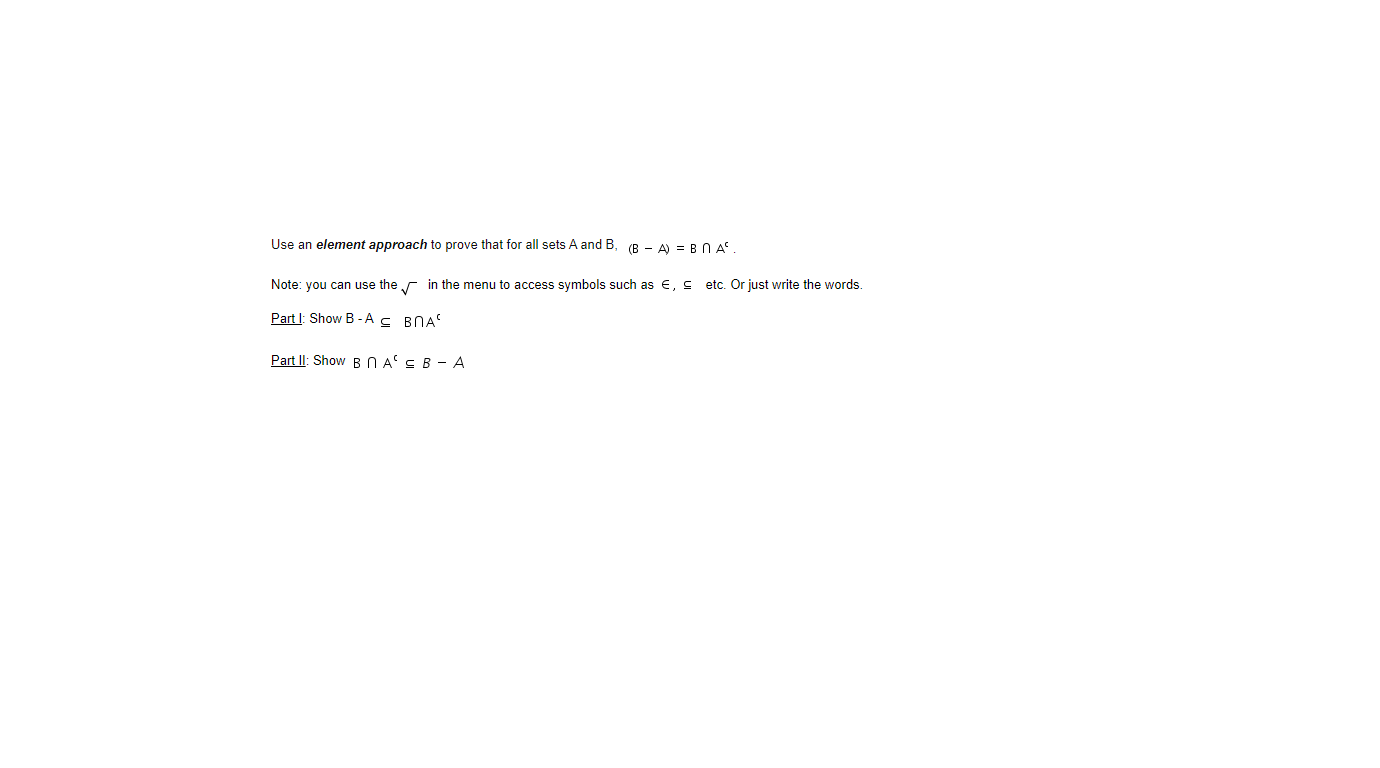 Solved Use an element approach to prove that for all sets | Chegg.com