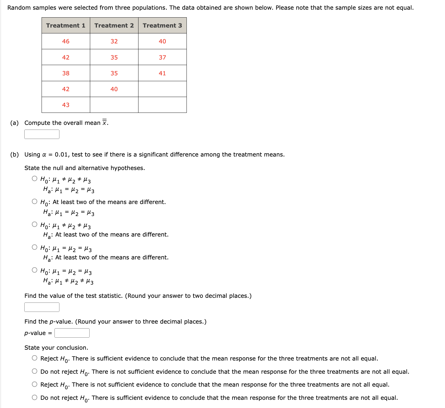 Solved (a) Compute the overall mean xˉ. (b) Using α=0.01, | Chegg.com