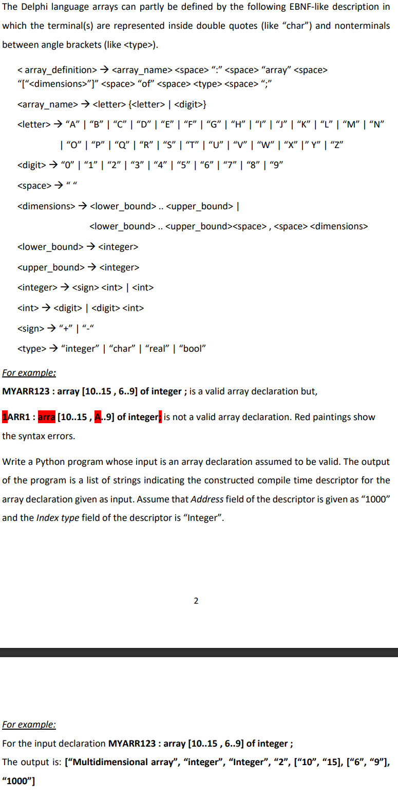 Solved The Delphi Language Arrays Can Partly Be Defined By