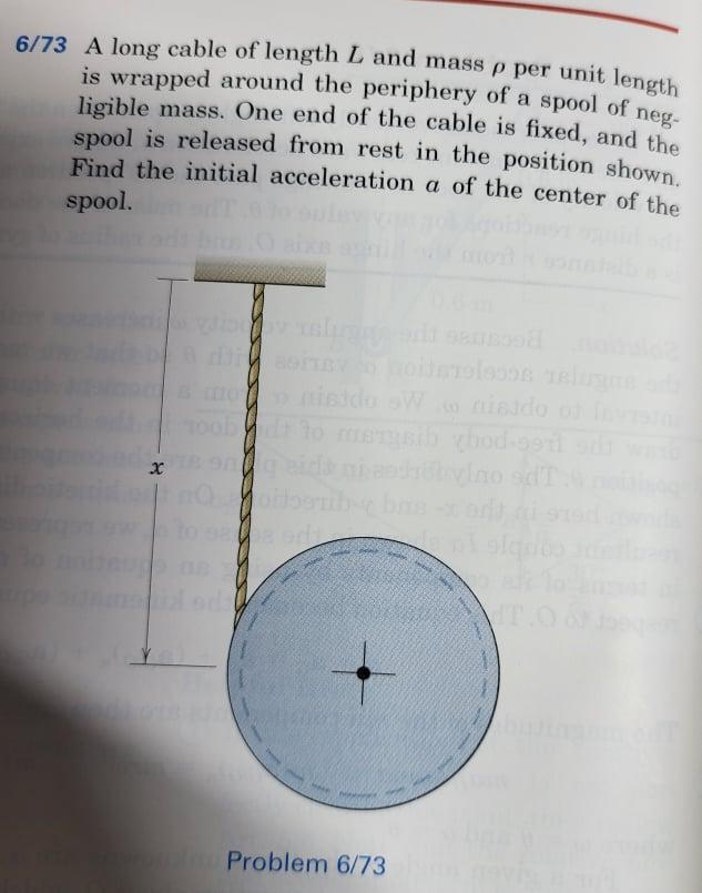 Solved 6/73 A long cable of length L and mass p per unit | Chegg.com