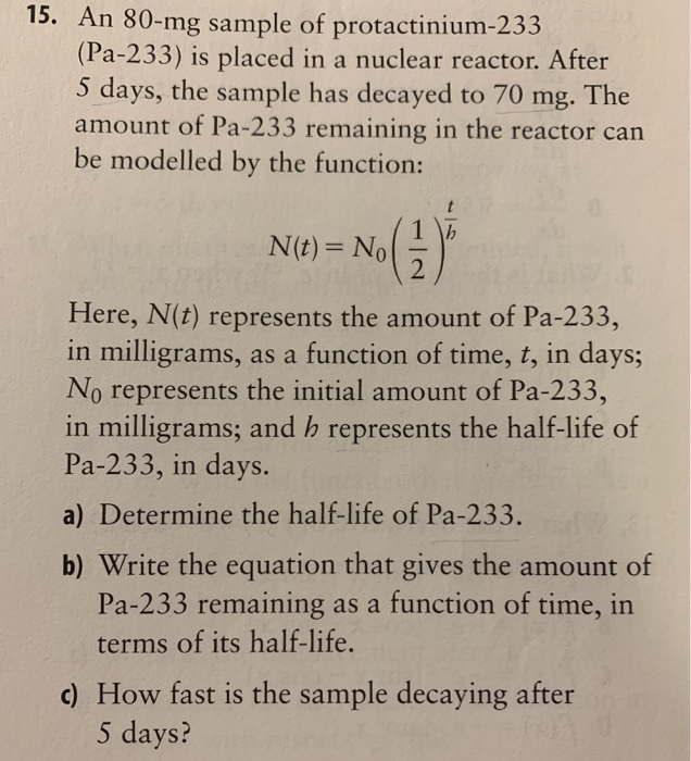 Solved 15. An 80-mg sample of protactinium-233 (Pa-233) is | Chegg.com