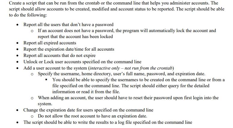 Create a script that can be run from the crontab or | Chegg.com