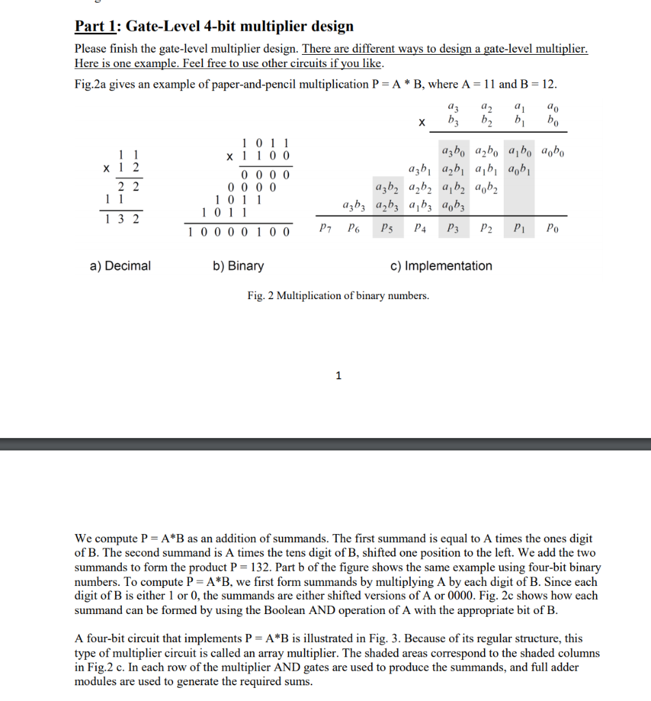 Solved Part 1: Gate-Level 4-bit multiplier design Please | Chegg.com