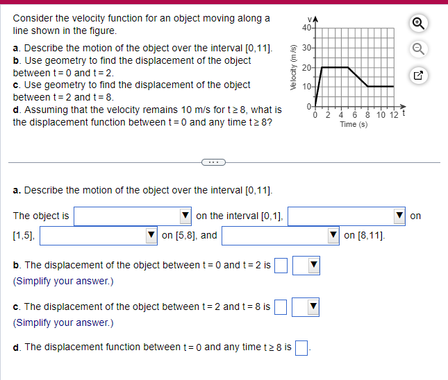 Consider the velocity function for an object moving | Chegg.com