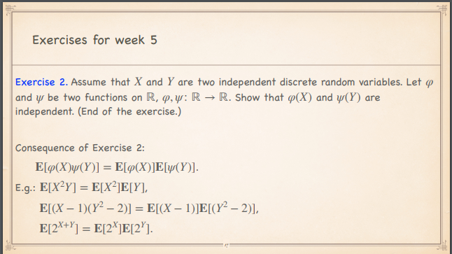 Solved Exercises for week 5 Exercise 2. Assume that X and Y | Chegg.com