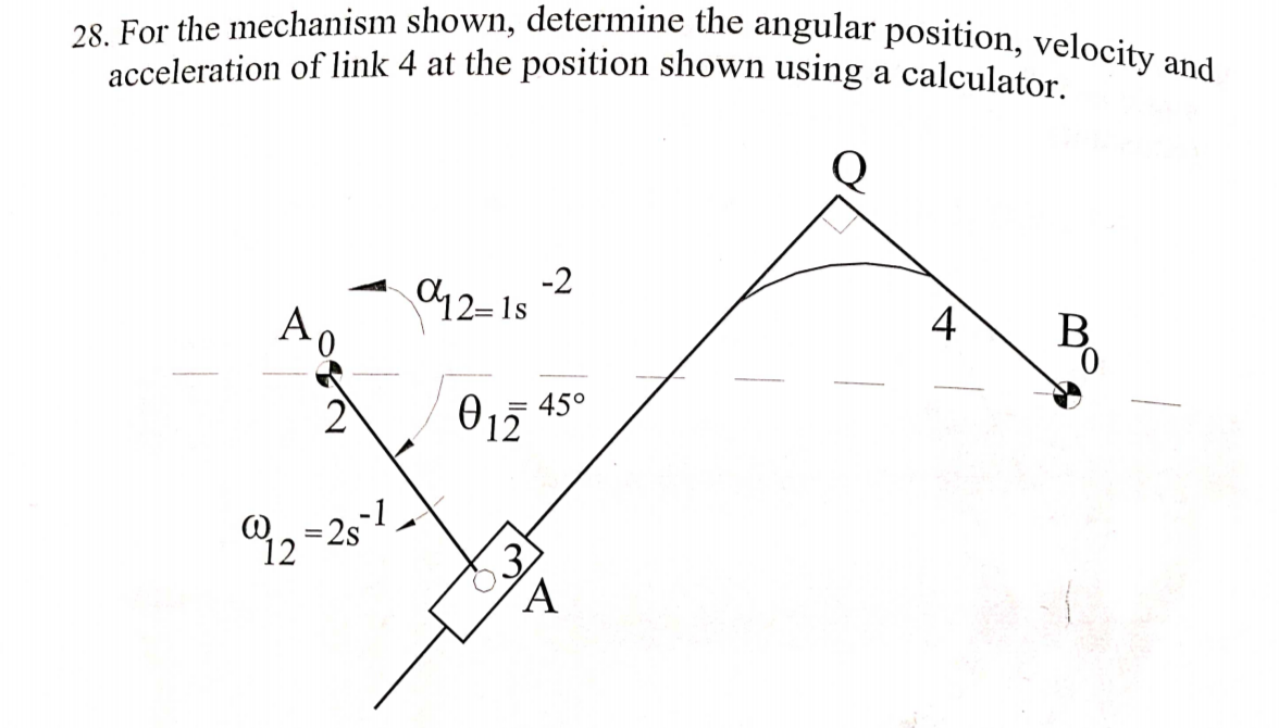 Solved 28. For the mechanism shown, determine the angular | Chegg.com