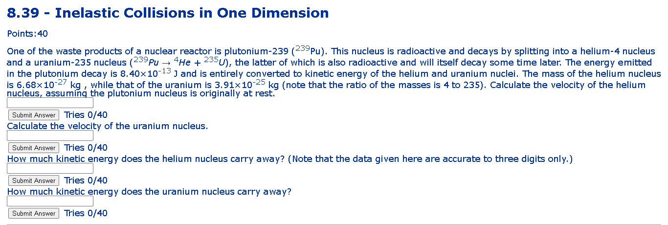 Solved 8.39 - Inelastic Collisions in One Dimension | Chegg.com