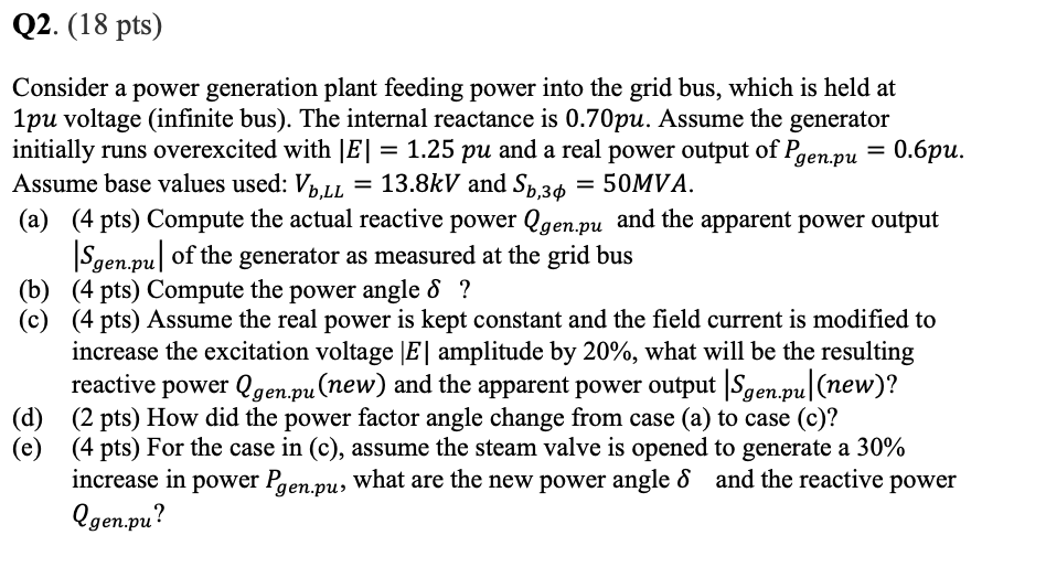 Solved Q2. (18 pts) Consider a power generation plant | Chegg.com