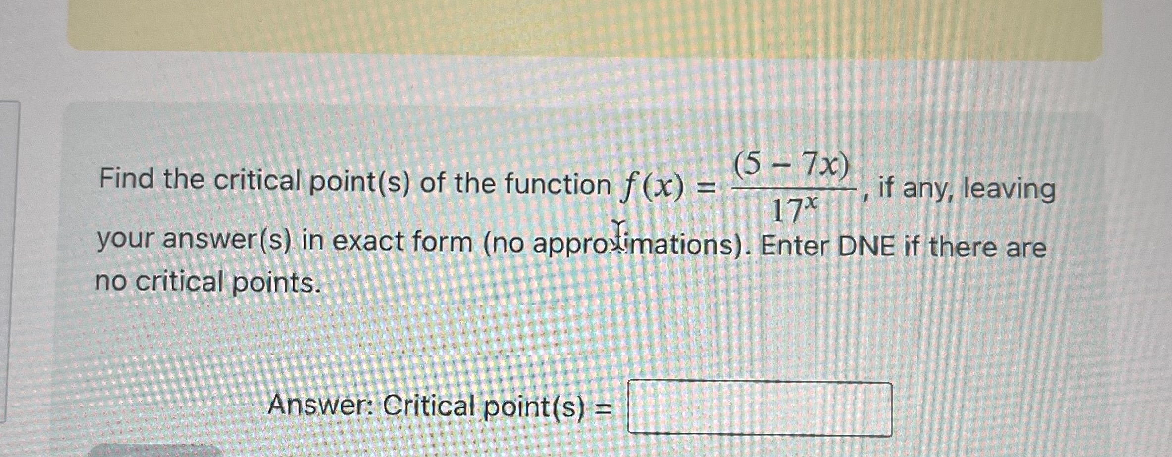 Solved Find the critical point(s) of the function | Chegg.com