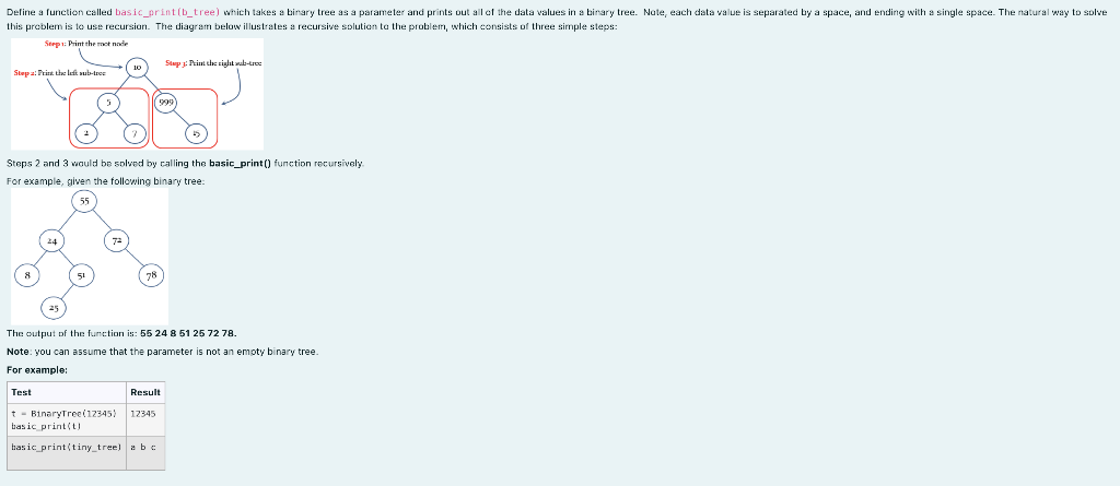 Solved Deline A Function Called Basicprintbtree Which 