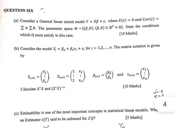 Solved (a) Consider a General linear mixed model Y=Xβ+ϵ, | Chegg.com
