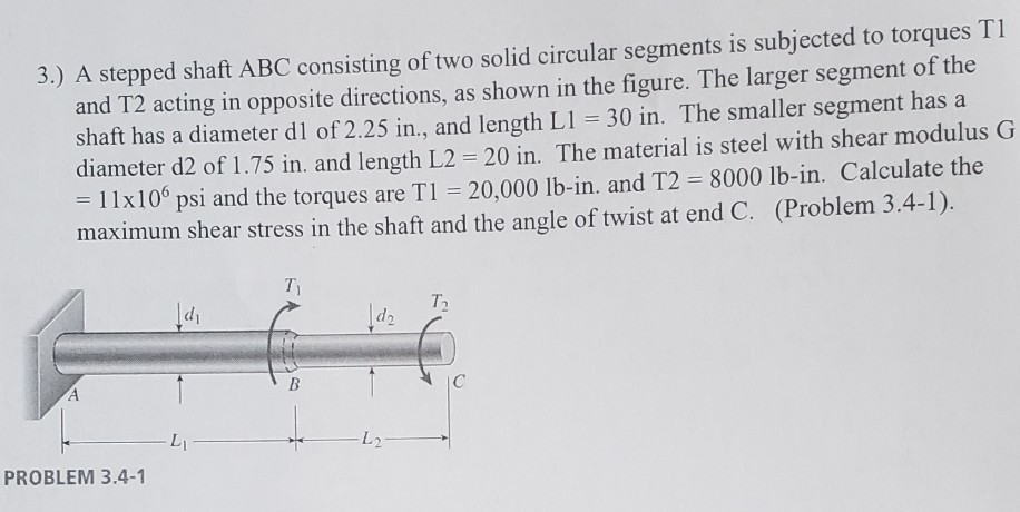 Solved 3.) A stepped shaft ABC consisting of two solid | Chegg.com