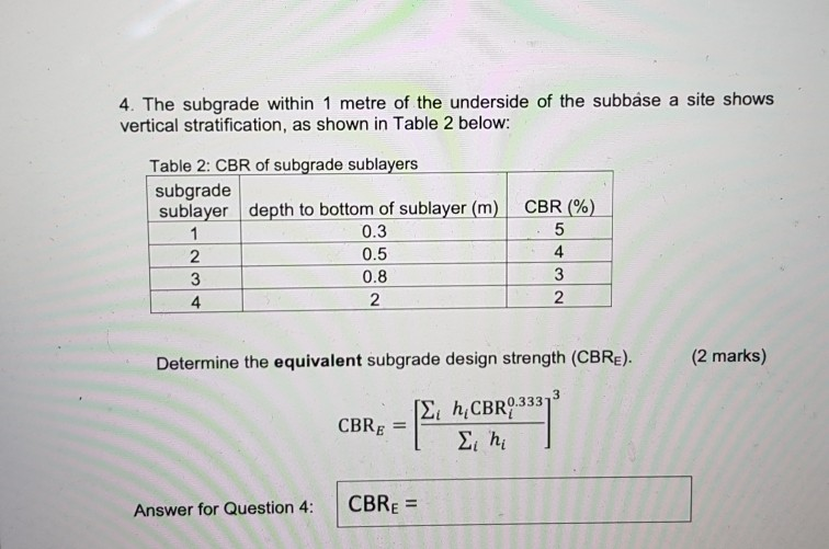 Solved 4. The subgrade within 1 metre of the underside of | Chegg.com