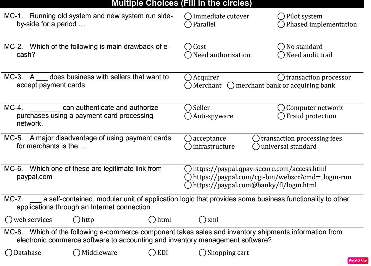 Solved Multiple Choices (Fill in the circles) MC-7. a | Chegg.com