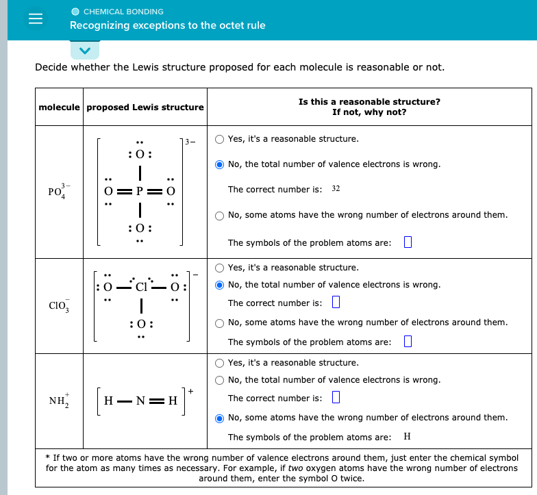 Solved = CHEMICAL BONDING Recognizing exceptions to the | Chegg.com