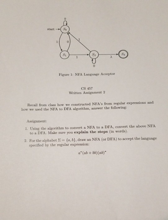 Solved start →( -SO S3 Figure 1: NFA Language Acceptor CS | Chegg.com